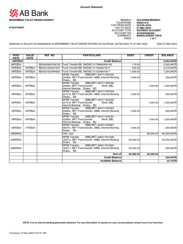 Accountstatement | PDF | Banks | Online Banking