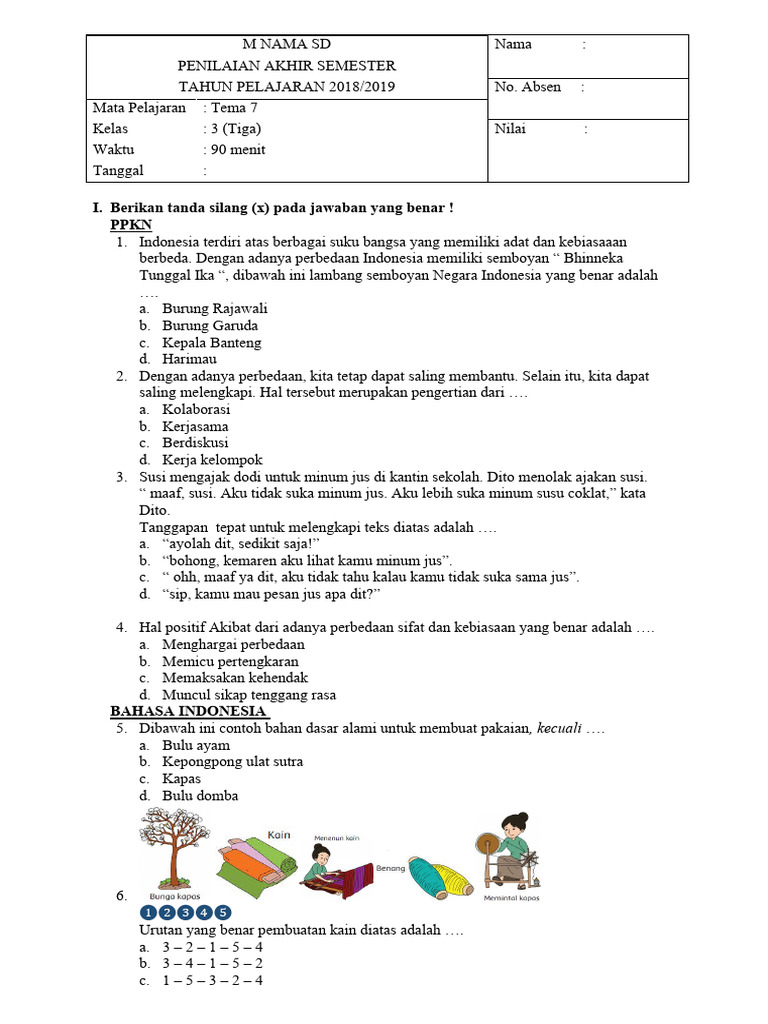 SOAL PAS KELAS 3 TEMA 7 | PDF