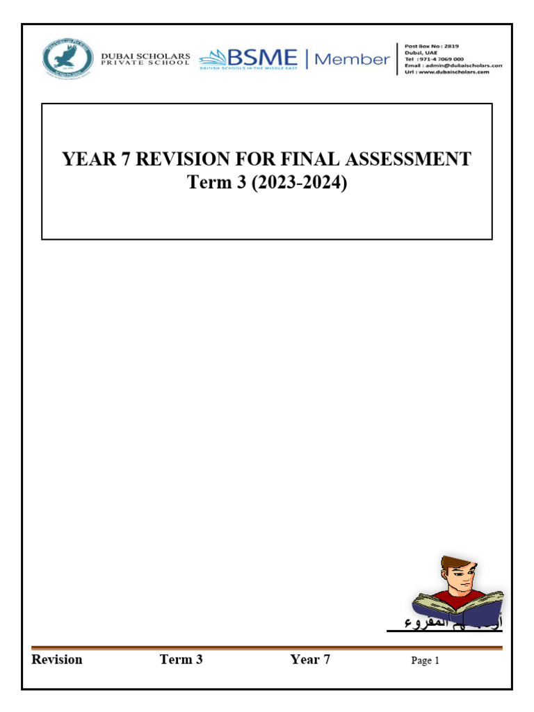 Year7 Answer Revision For Final Assessment | PDF