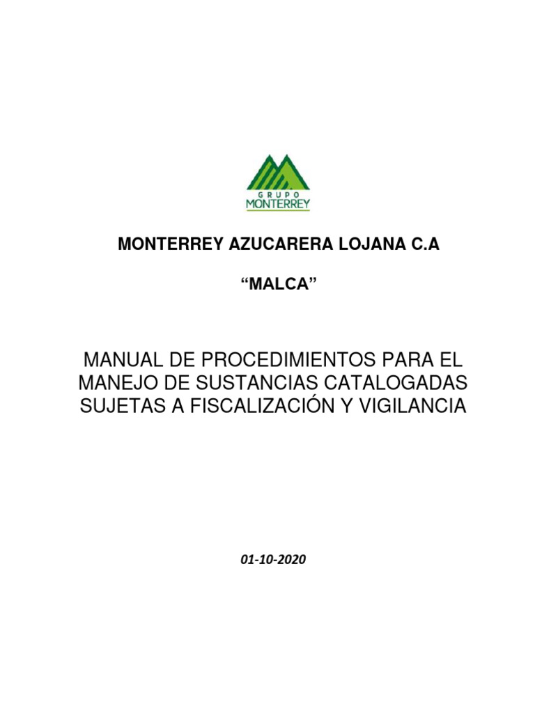 MANUAL DE PROCEDIMIENTOS PARA EL MANEJO DE SUSTANCIAS SUJETAS A FISCALIZACIÓN Y VIGILANCIA | PDF ...