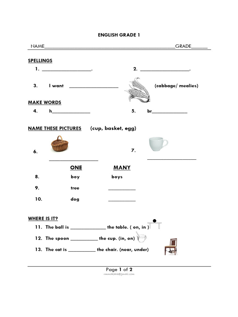 English Grade 1 | PDF