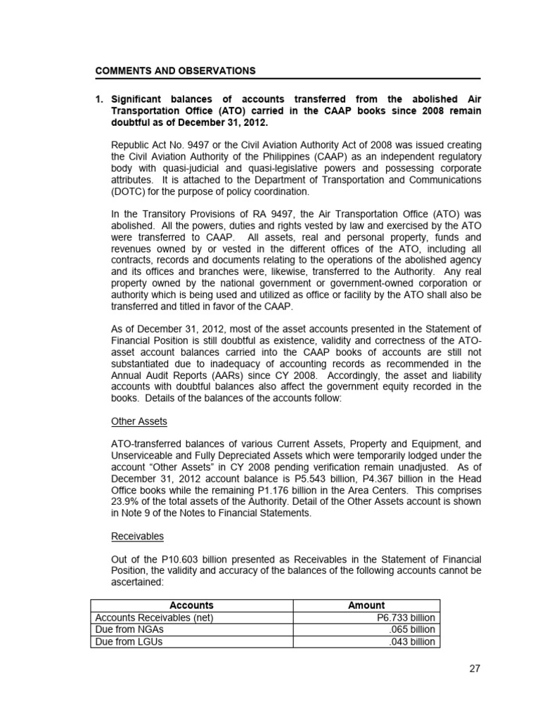 2012 6 Audit Comments and Observations | PDF | Accounts Payable | Revenue
