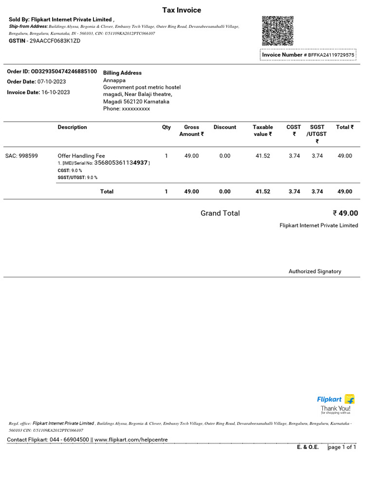 Flipkart Invoice | PDF