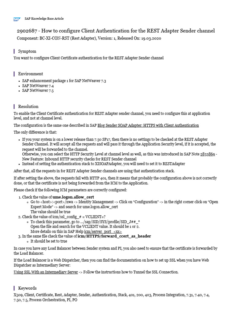How To Configure Client Authentication For The REST Adapter Sender Channel | PDF | Transport ...