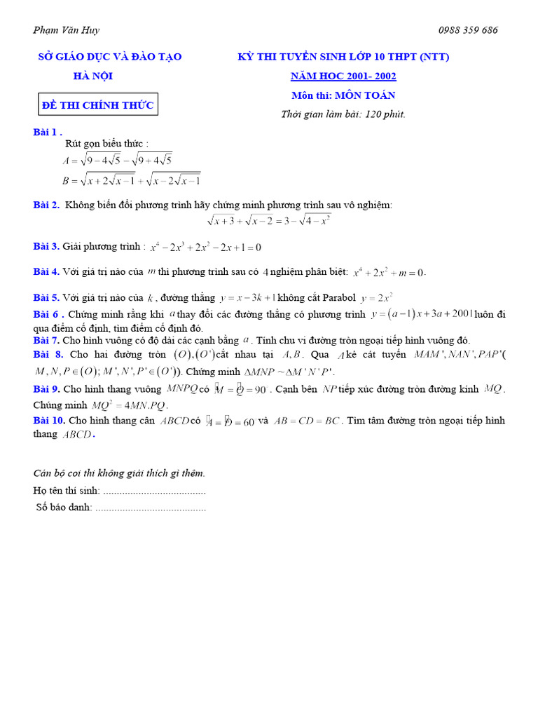 ĐỀ THI CÁC NĂM NTT | PDF