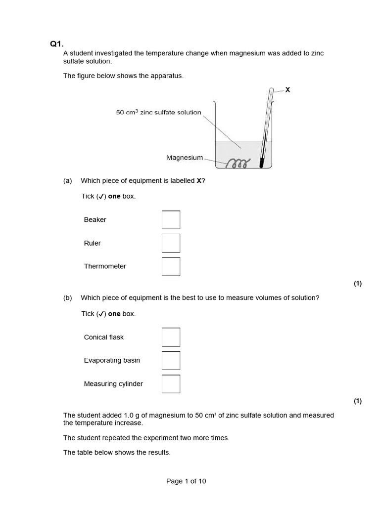C1 Req Prac Temperature Changes QP and MS | PDF | Temperature | Sodium