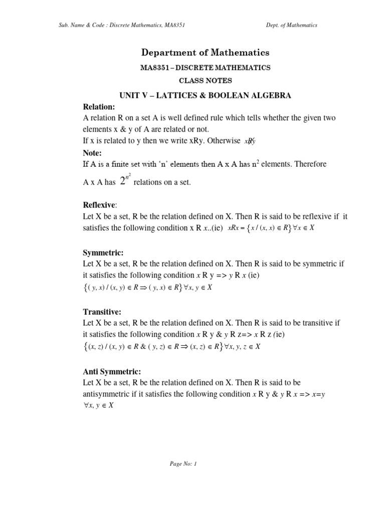 Unit 5 Lattices Boolean Algebra | PDF | Mathematical Concepts | Algebra
