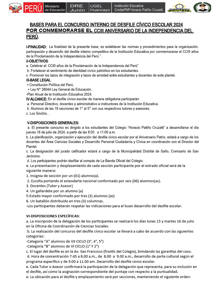 PLAN DE DESFILE CÍVICO ESCOLAR-1 | PDF