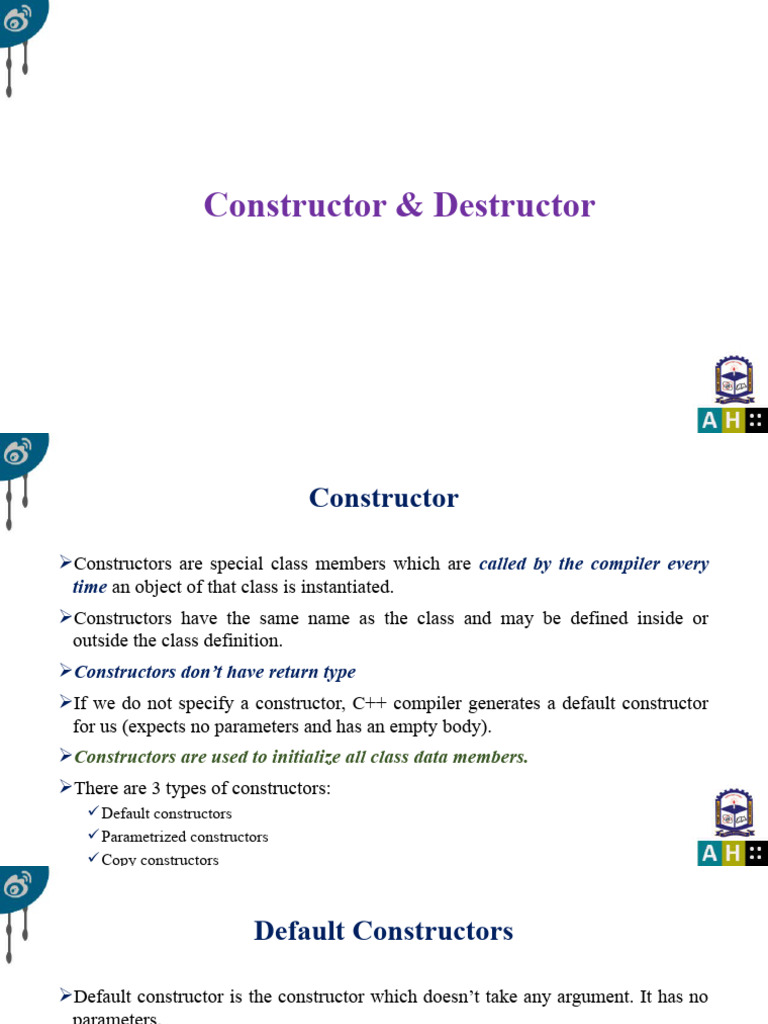 4.constructor and Destructor | PDF | Constructor (Object Oriented Programming) | Programming