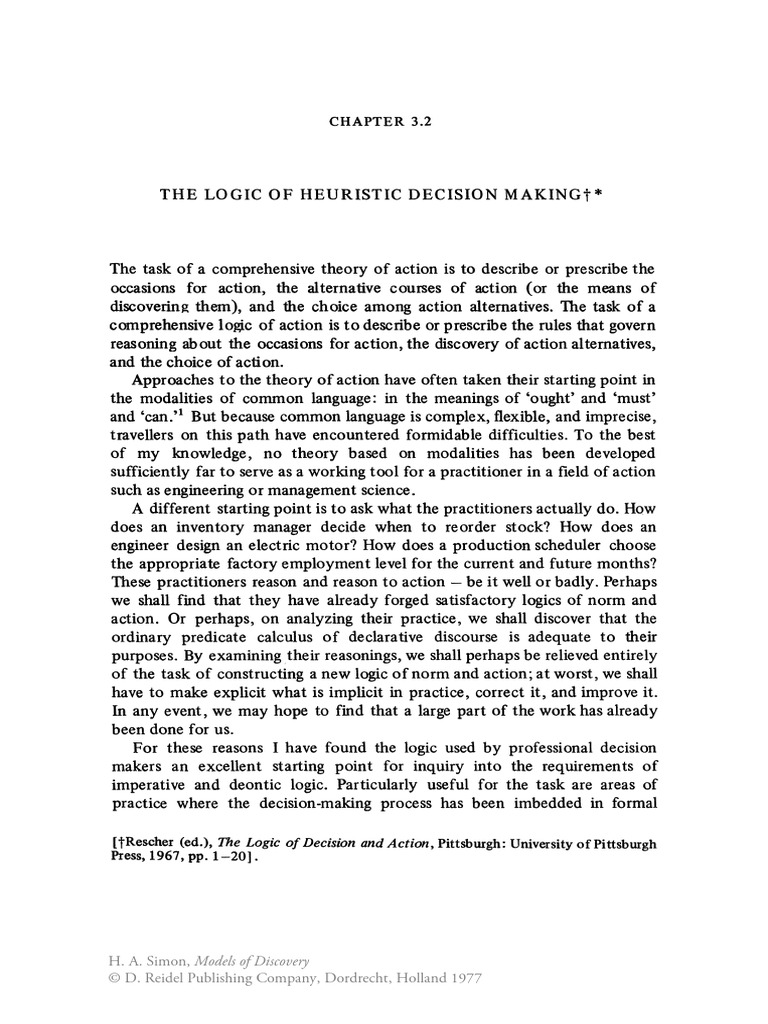 The Logic of Heuristic Decision Making - Herbert Simon 1977 | PDF ...