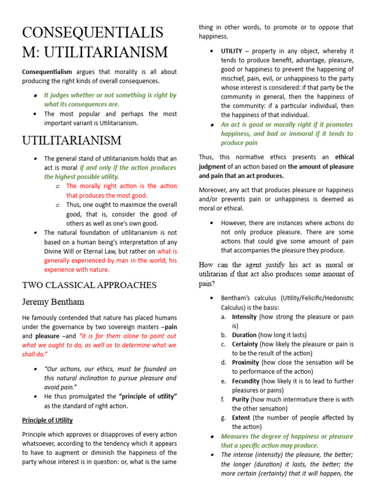 Consequentialism Utilitarianism | PDF | Utilitarianism | Pleasure