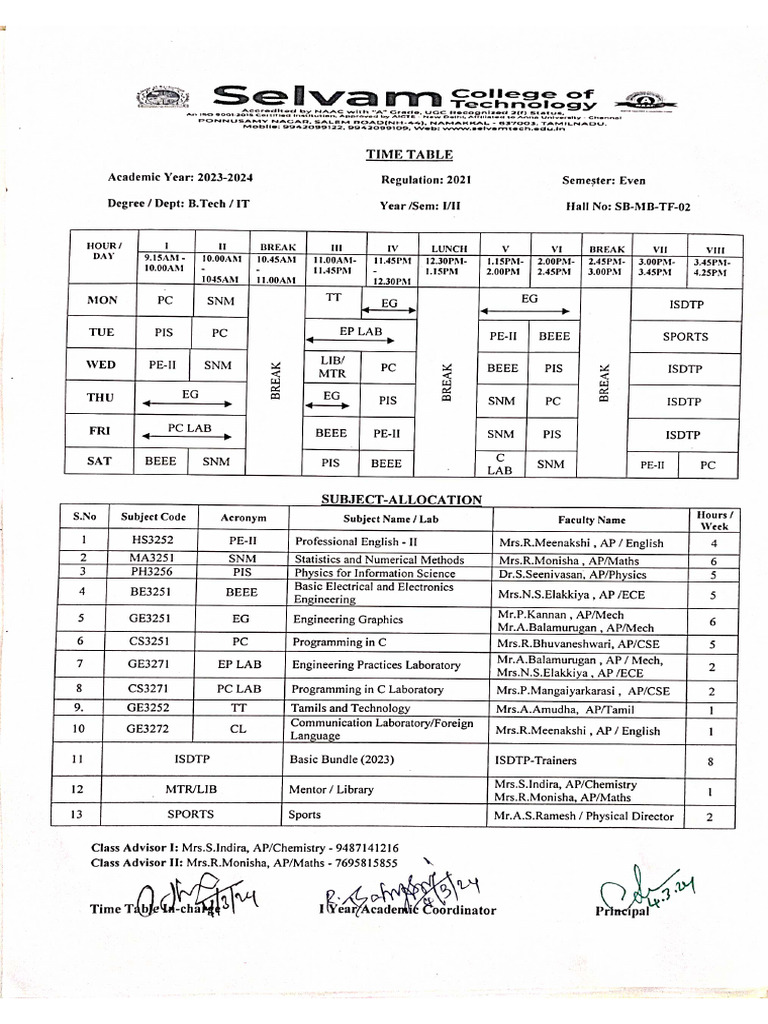 IT Timetable | PDF