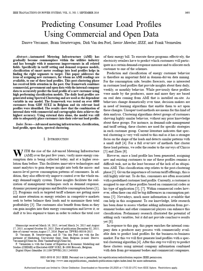Vercamer 2016 IEEEPWRS CompanyLoadProfiles | PDF | Cluster Analysis | Receiver Operating ...