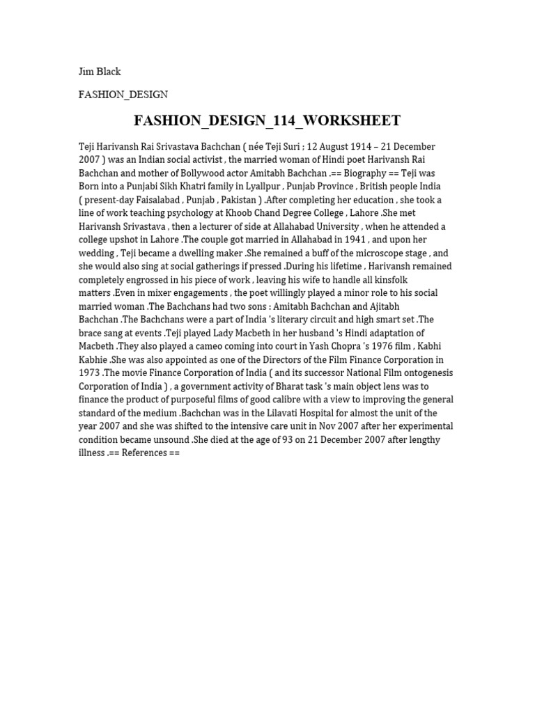 Fashion Design 114 Worksheet | PDF
