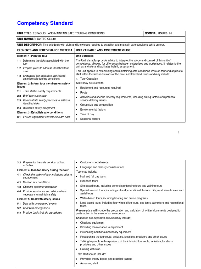 Safe Touring Conditions Guidelines | PDF | Safety | Risk