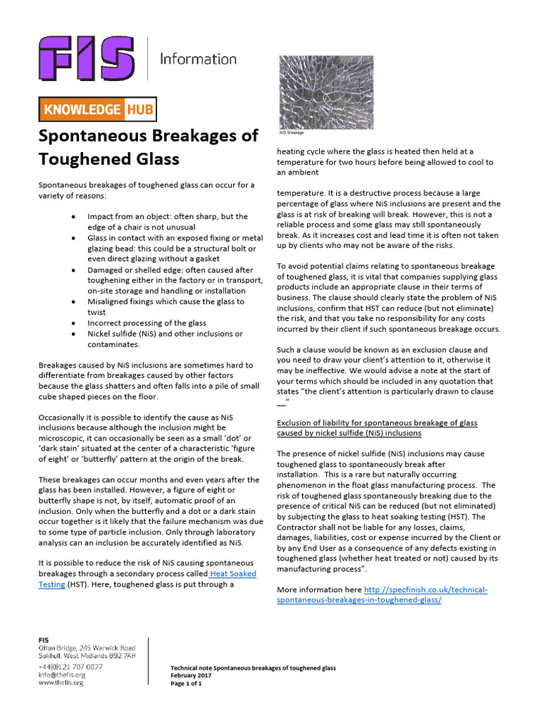 Technical Note Spontaneous Breakages of Toughened Glass | PDF | Glasses ...