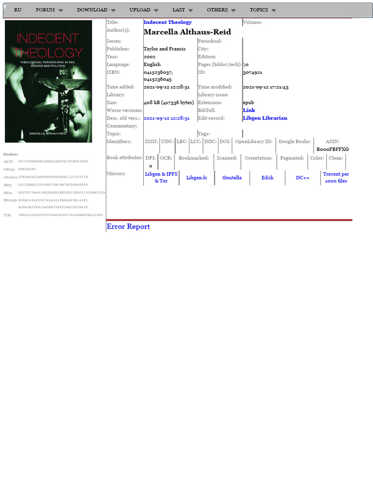 Library Genesis Marcella Althaus-Reid - Indecent | PDF | Computer File