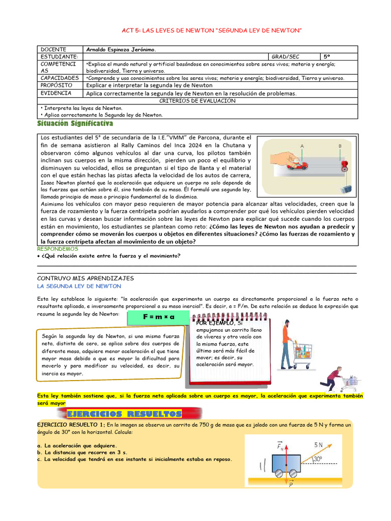 Ficha de Aplicación y Lectura 5 de 5° - U 3 - Ii B - 2024 | PDF | Fuerza | Las leyes del ...