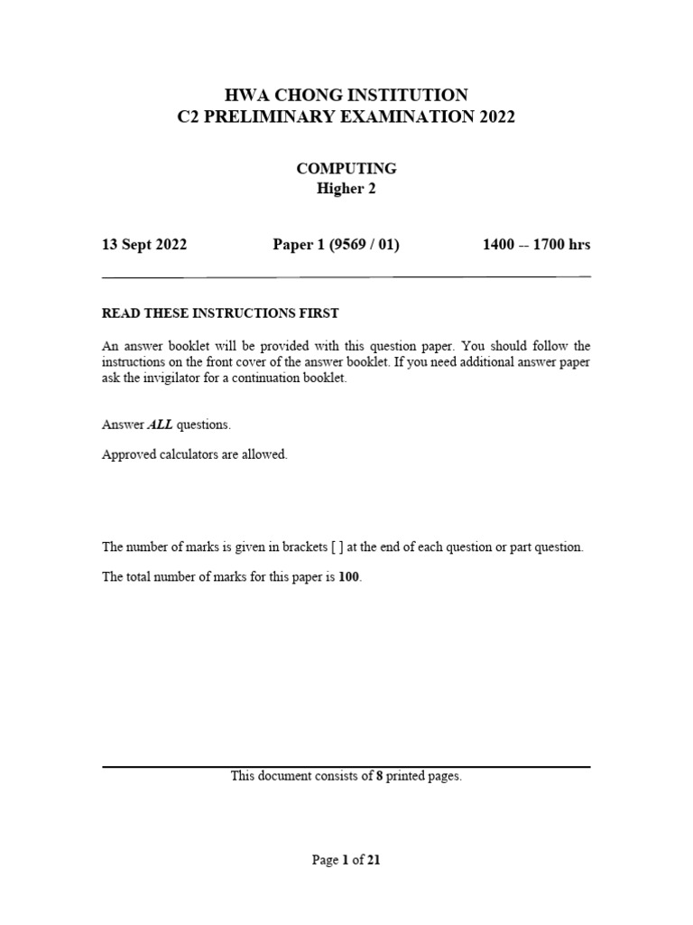 2022 JC2 Prelim Paper 1 Mark Scheme | PDF | Inheritance (Object Oriented Programming) | Method ...