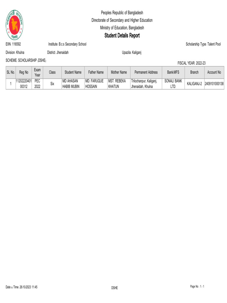 HSP MIS Student Detail Report | PDF