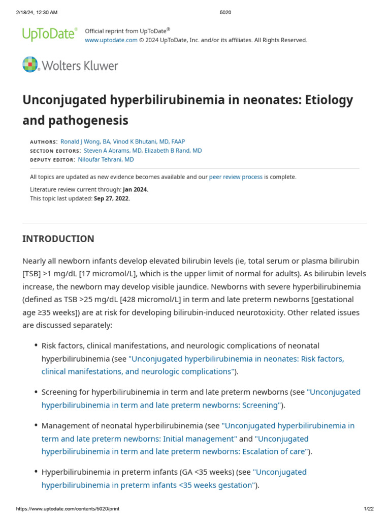 Unconjugated Hyperbilirubinemia in Neonates: Etiology and Pathogenesis ...
