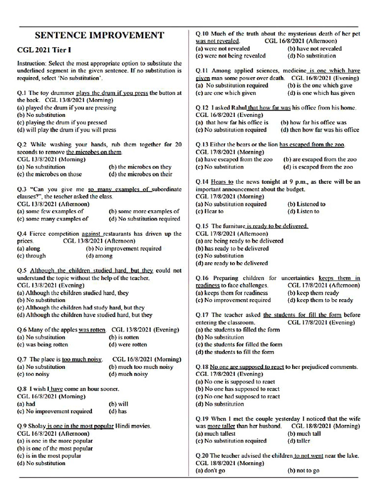 Sentence Improvement 1 | PDF