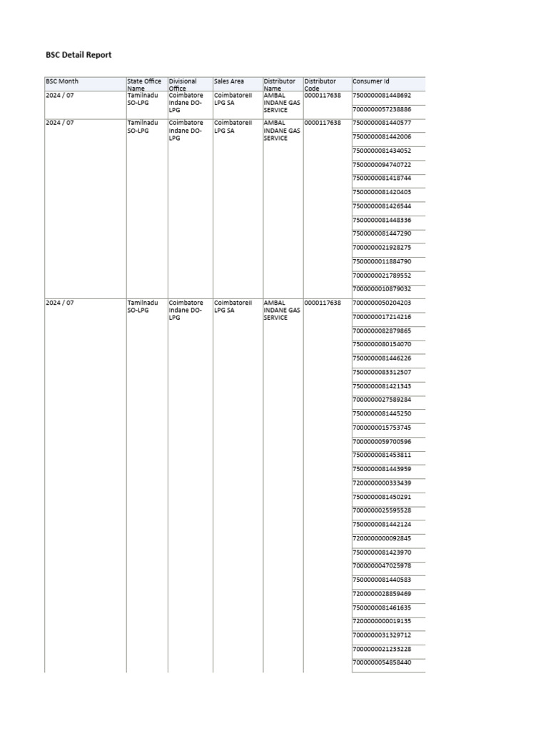 BSC Detail Report | PDF | Fuel Gas