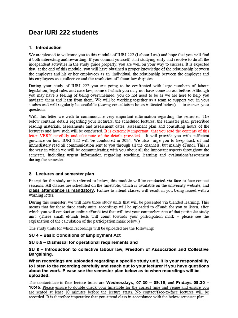 IURI 222 Welcome Letter Final - 2024 | PDF