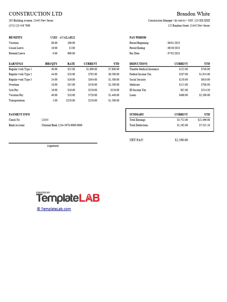 Const Paystub | PDF | Income Tax | Tax Deduction