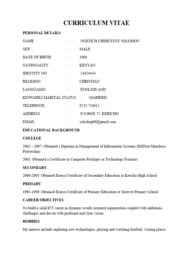 Solo Cv. | PDF | Kenya | Information Technology