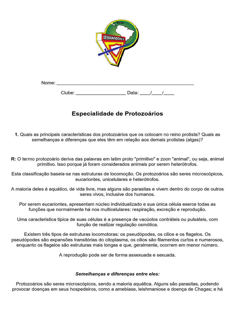 PROTOZOÁRIOS - RTF 20240504 124850 0000 | PDF | Protozoários | Malária