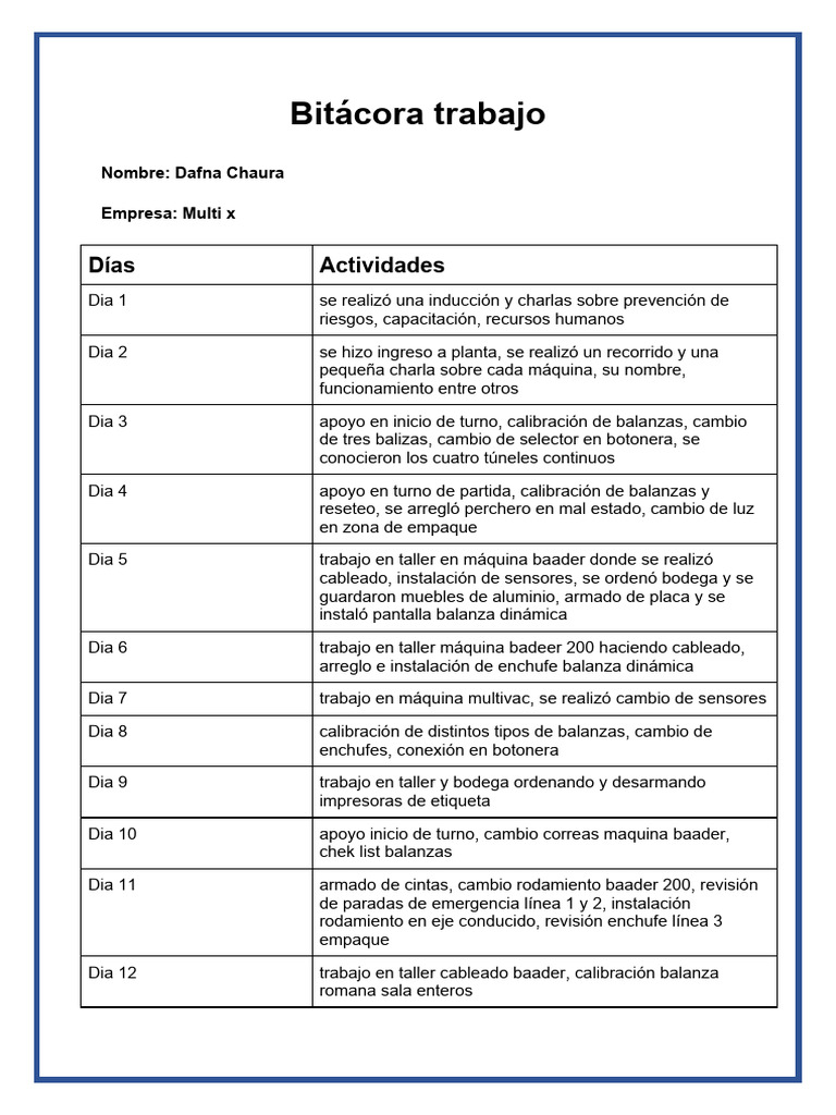Bitácora de Trabajo: Actividades Diarias | PDF | Bienes manufacturados
