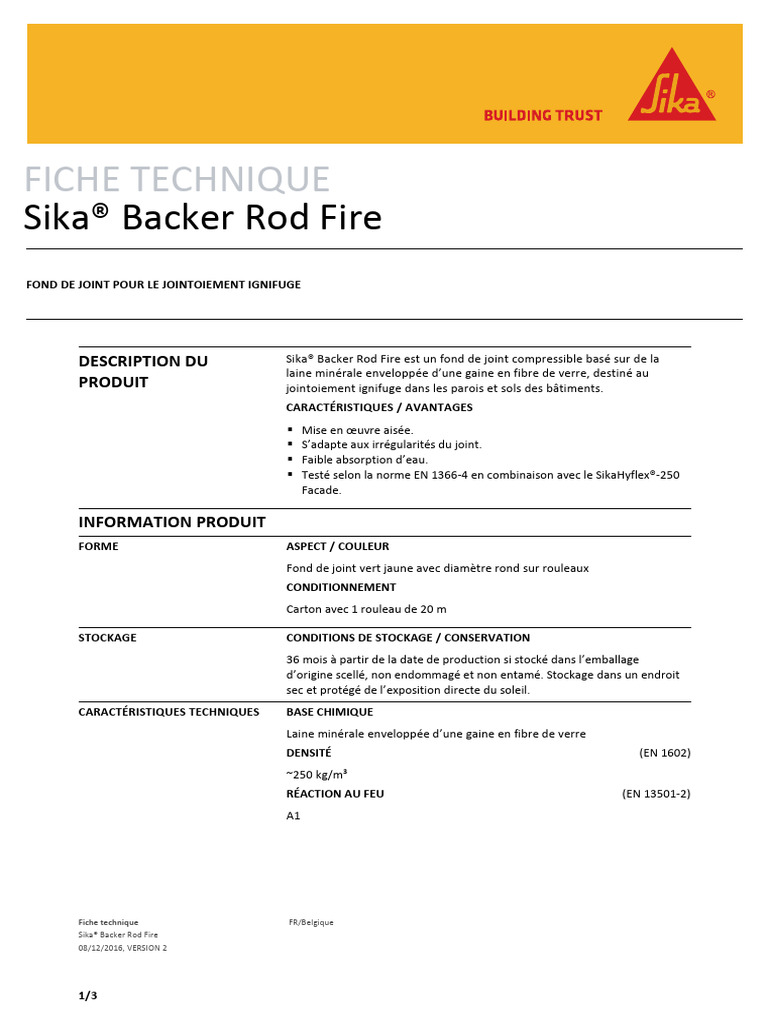 Fond de joint ignifuge Sika® Backer Rod Fire | PDF | Matériaux