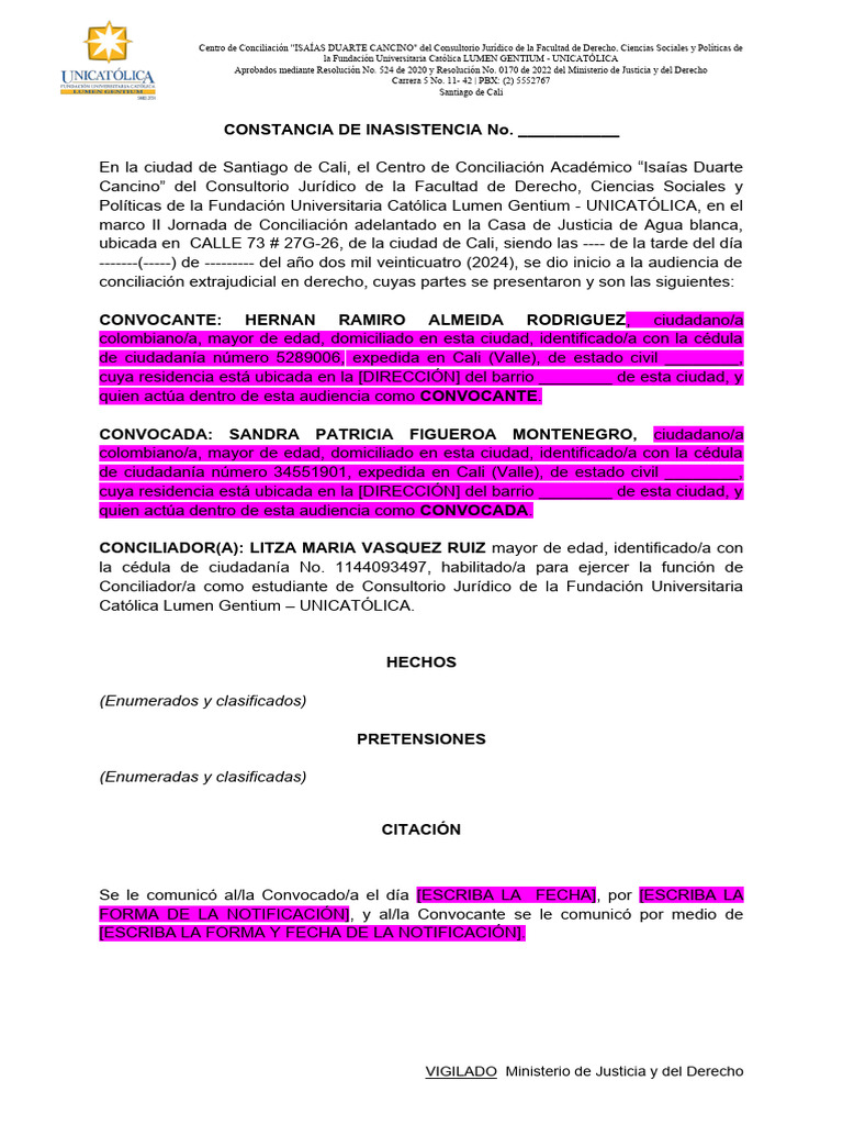 Constancia de Inasistencia Hernan Ramiro Almeida Rodriguez | PDF | Gobierno | Justicia