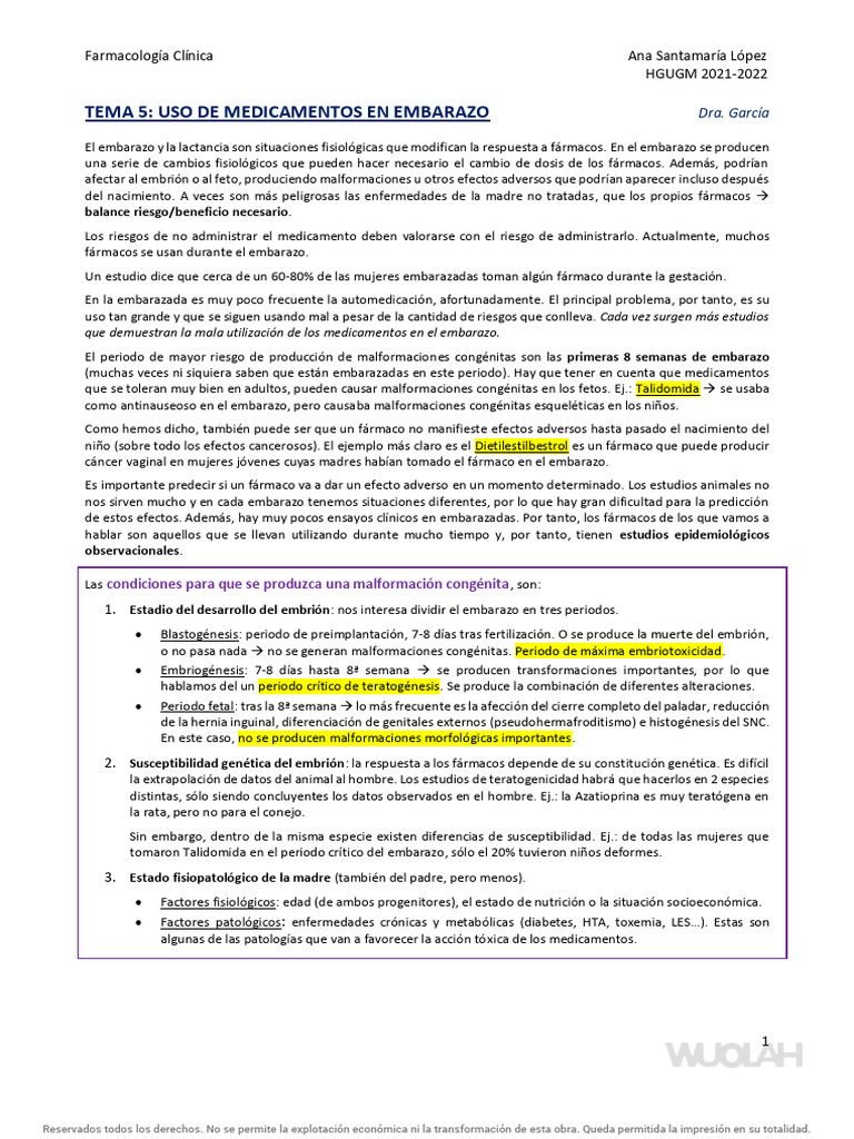 Uso de Fármacos en el Embarazo | PDF | El embarazo | Medicamentos con receta