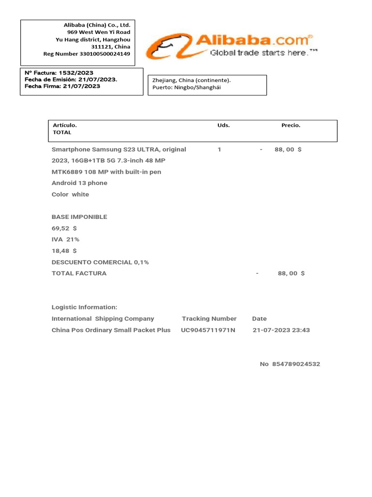 Factura Digital Alibaba App | PDF