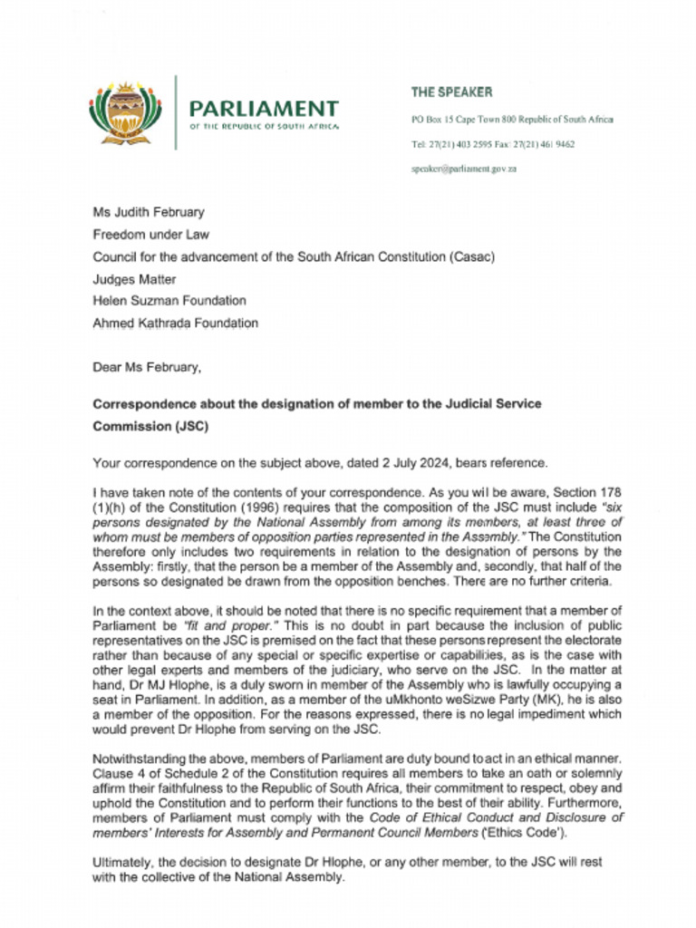 Letter From The Speaker About The Composition of The JSC | PDF