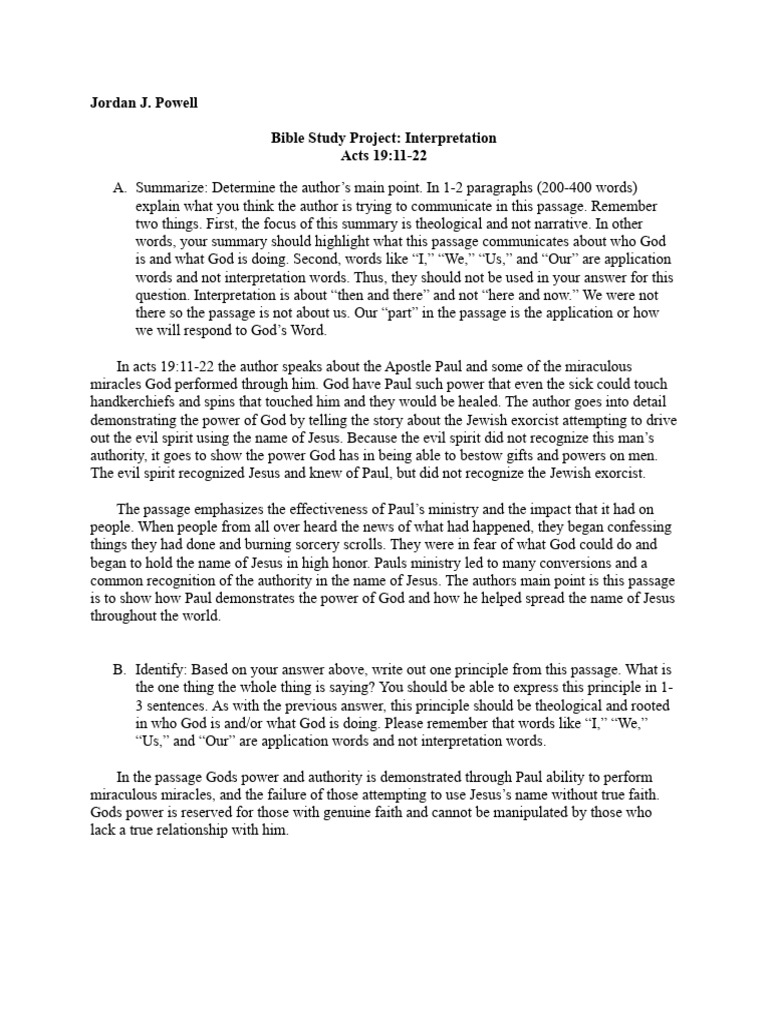 Bible Study Project Interpretation | PDF | Paul The Apostle | Miracle