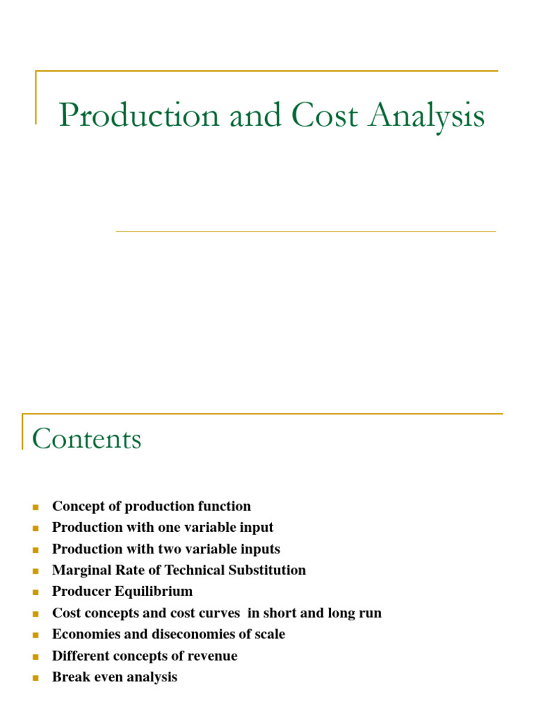 Production and Cost Analysis Overview | PDF | Long Run And Short Run ...