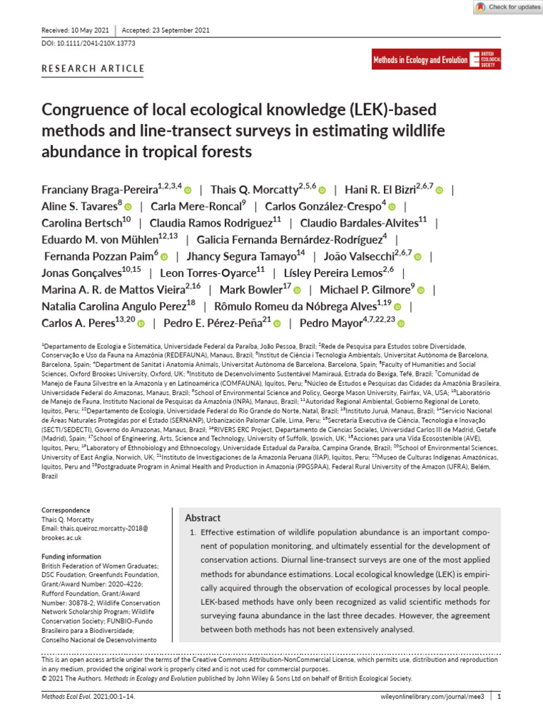 LEK and Line-Transect Methods for Wildlife | PDF | Dependent And ...