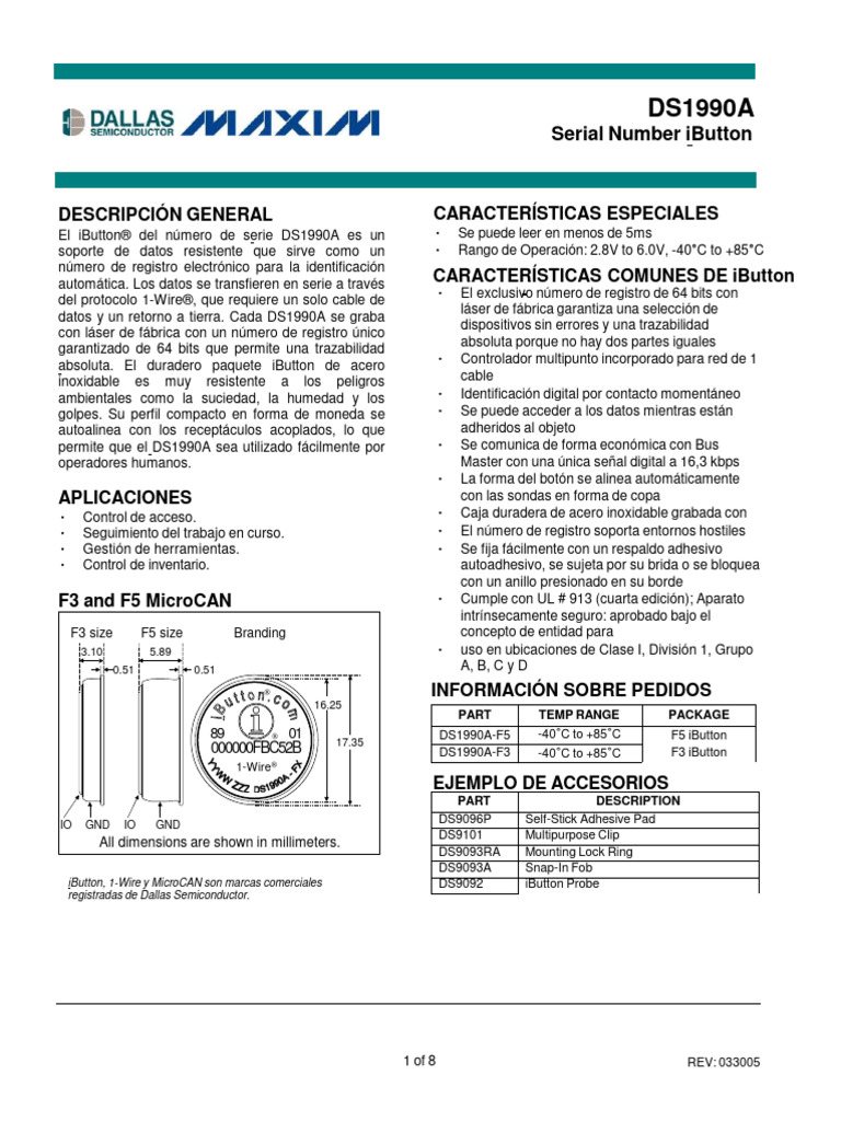 Datasheet - Id Button | PDF | Poco | Memoria de sólo lectura