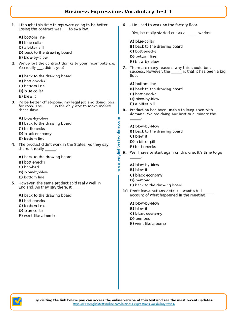 167 Business Expressions Vocabulary Test 1 Englishtestsonline.com | PDF