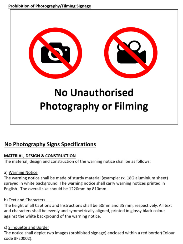 No Photography Sign Specification | PDF