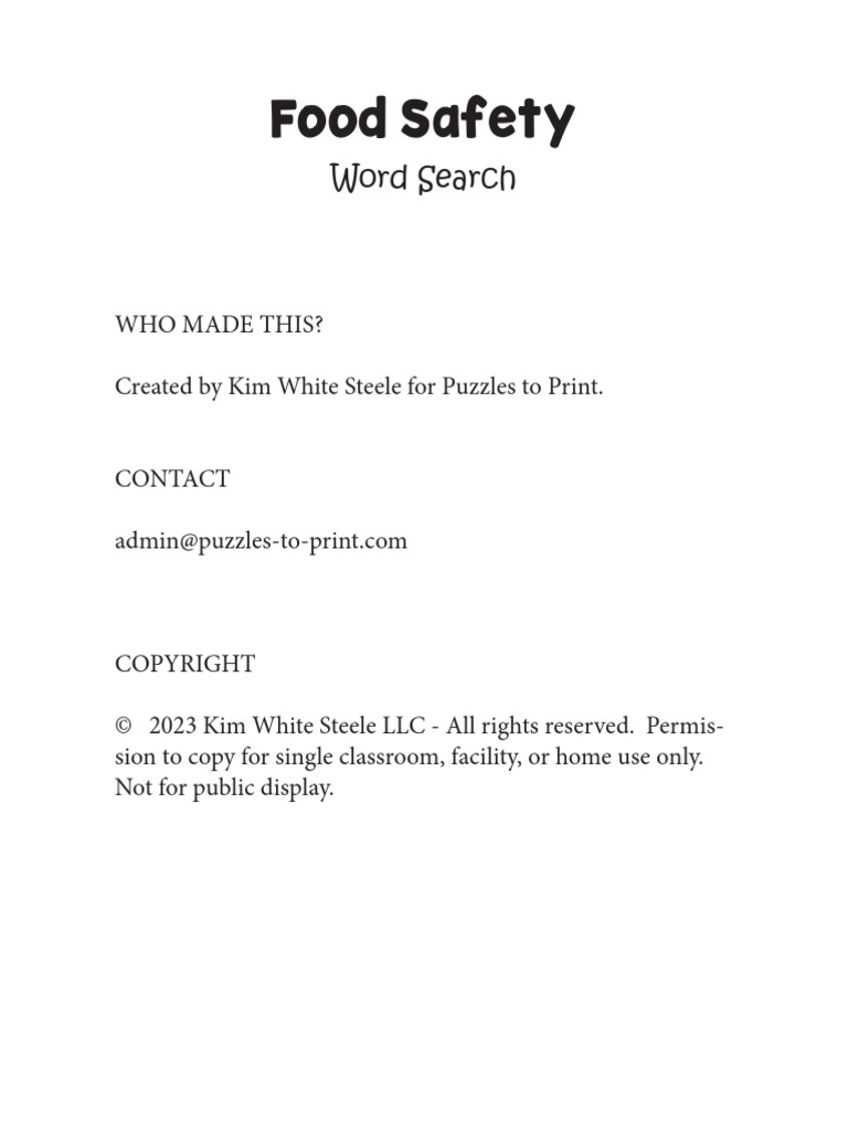 Food Safety Word Search | PDF | Word Search | Word Puzzles