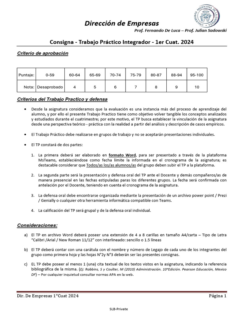 TP Dir Empresas UADE 1er Cuat 2024 | Descargar gratis PDF | Business | Negocios económicos