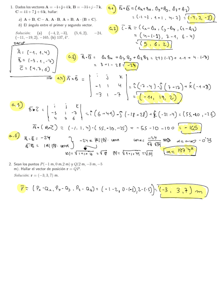 Solución Hoja 1 | PDF | Vector Euclidiano | Velocidad