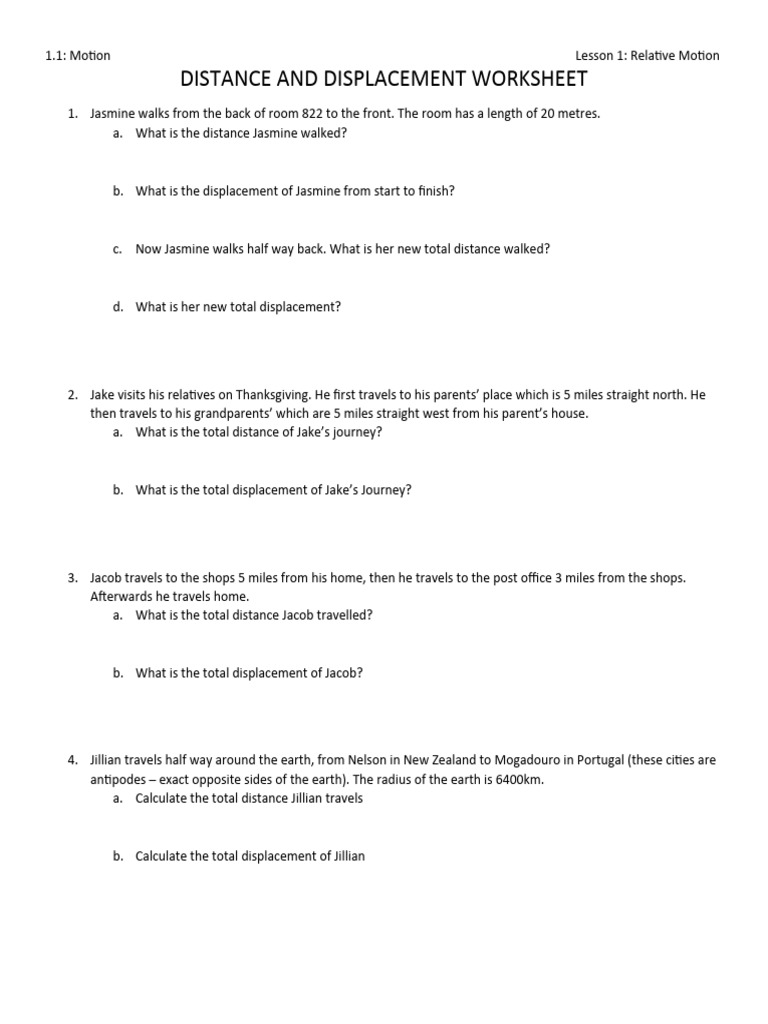 Distance and Displacement Worksheet | PDF | Metre | Units Of Measurement