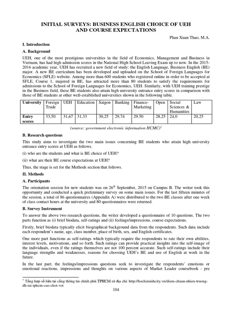 Initial Surveys: Business English Choice of Ueh and Course Expectations | PDF | Teachers ...
