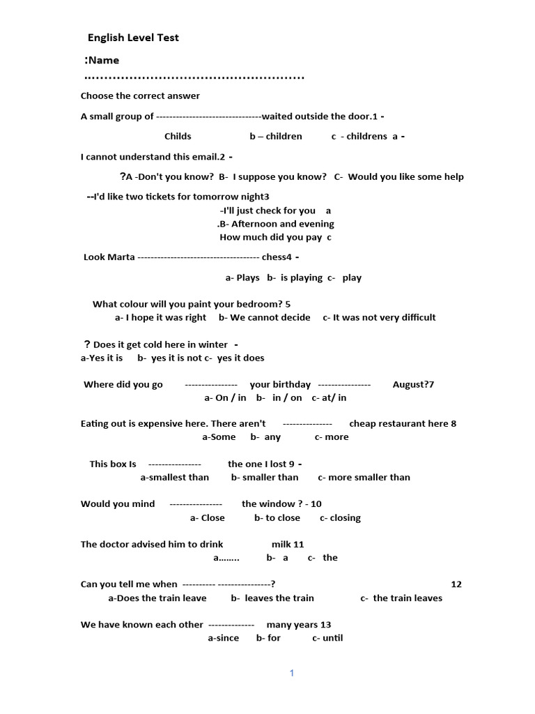 English Level Test | PDF