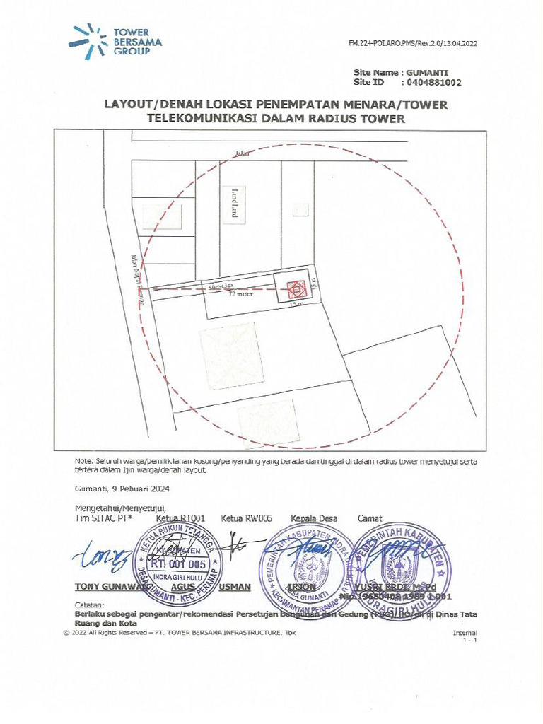 Layout Denah Lokasi Penempatan Tower Telekomunikasi Dalam Radiu | PDF